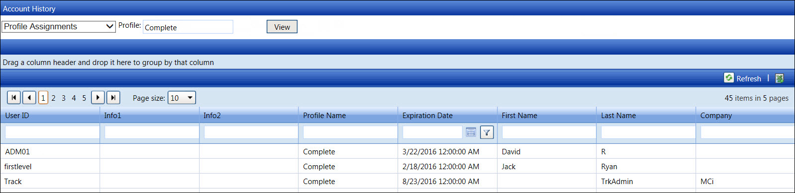 Profile Assignments Report